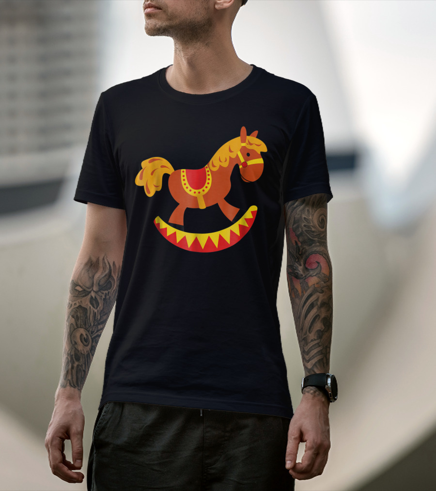 Cute Rocking Horse With Saddle Playful Red And Yellow Toy Pferd T-Shirt