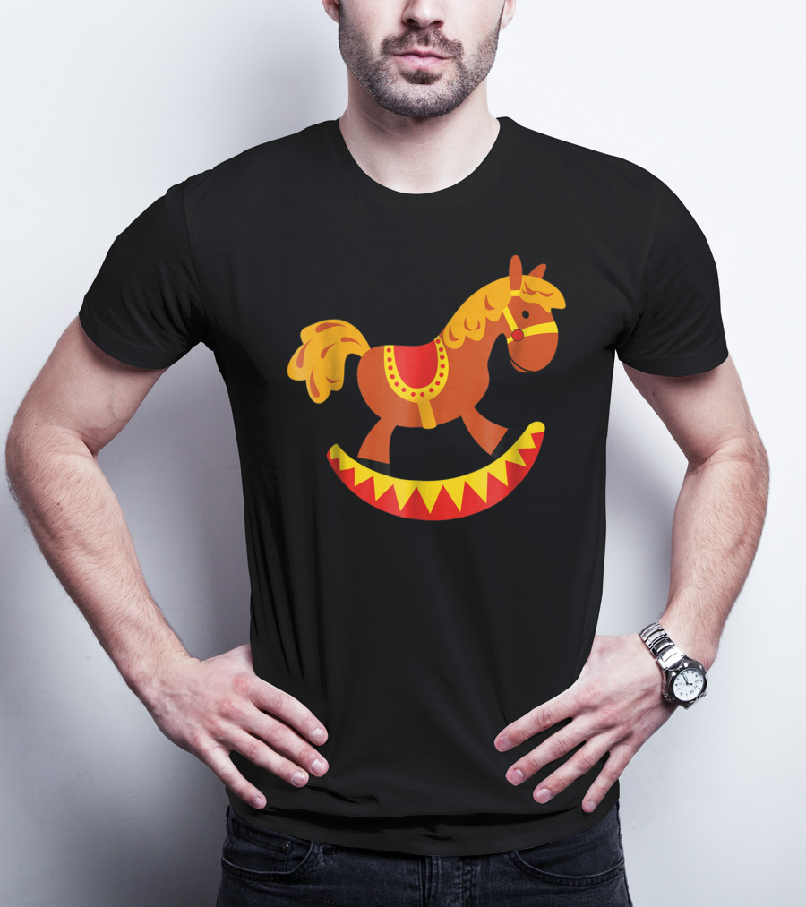 Cute Rocking Horse With Saddle Playful Red And Yellow Toy Pferd T-Shirt