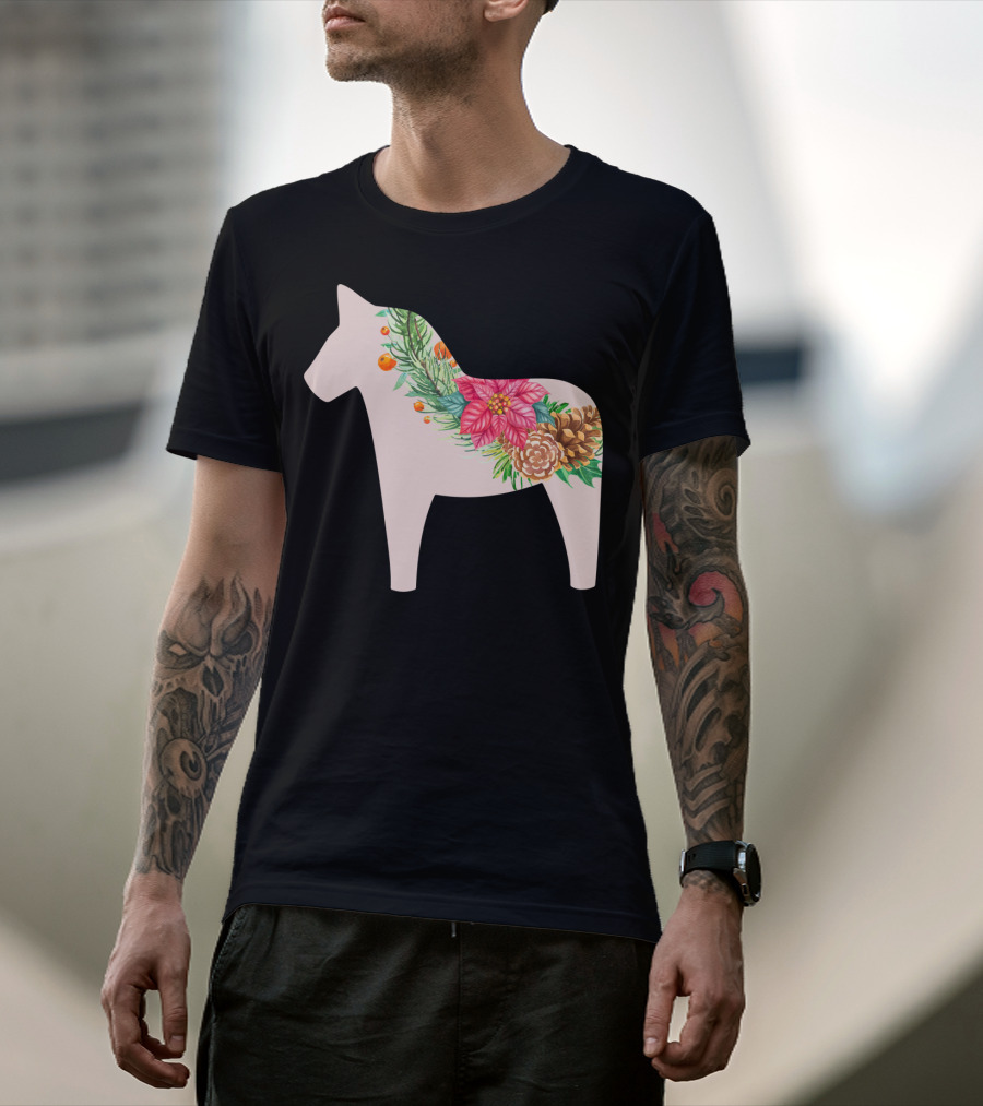 Dala Horse Swedish Christmas Floral Design Sweden T-Shirt
