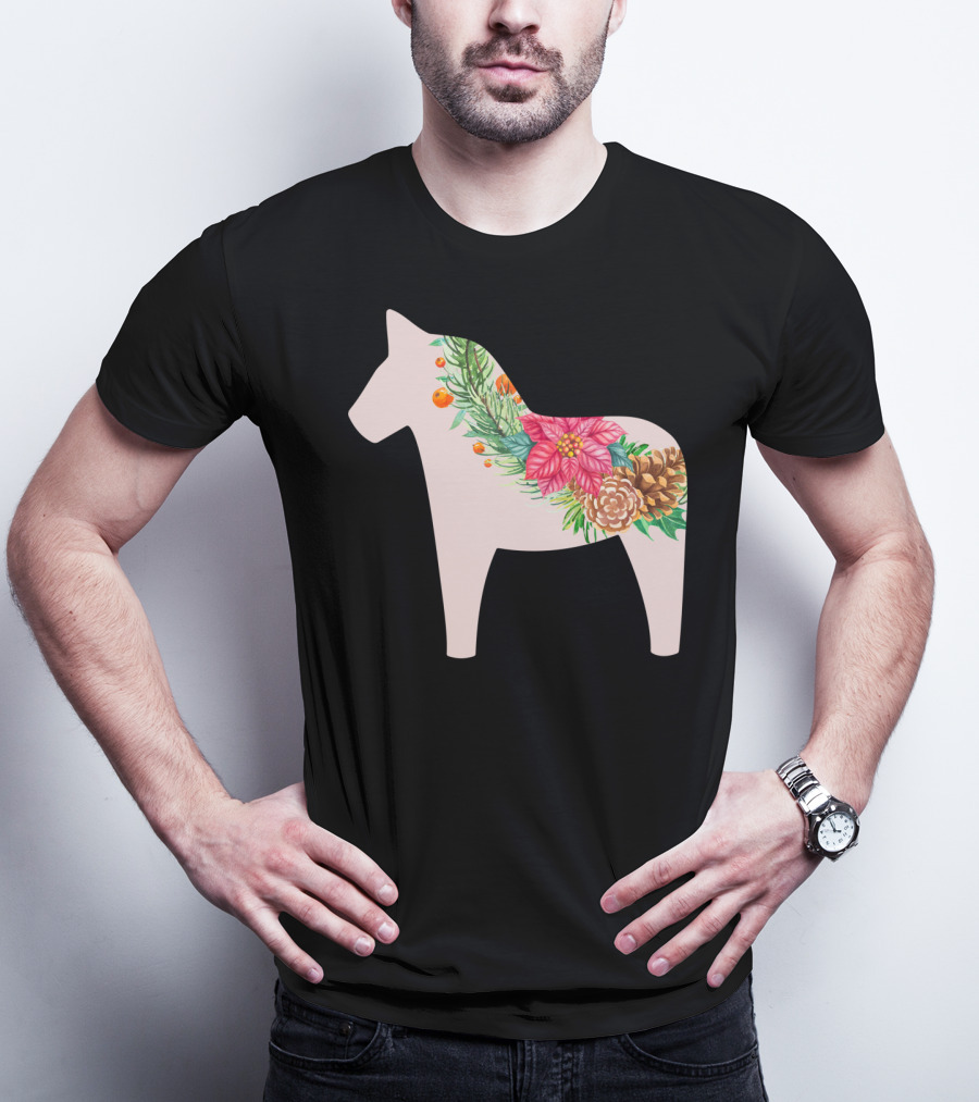 Dala Horse Swedish Christmas Floral Design Sweden T-Shirt