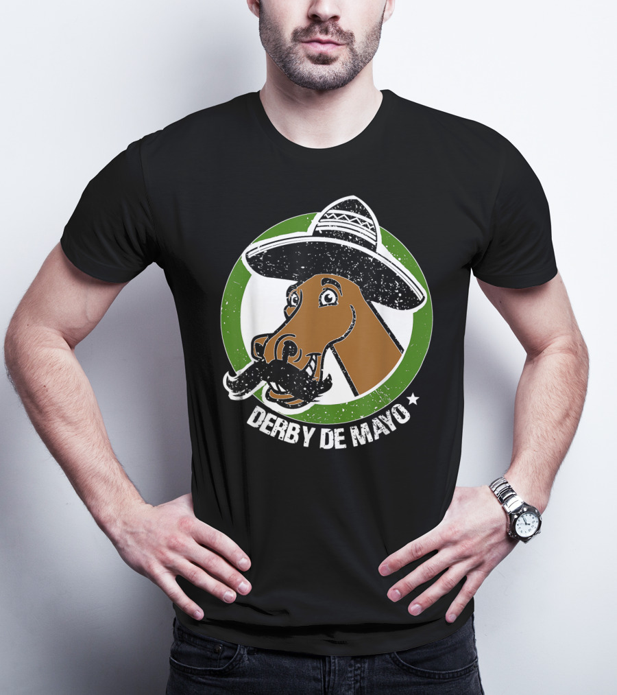 Derby De Mayo Cinco De Mayo Mustached Horse In Sombrero T-Shirt