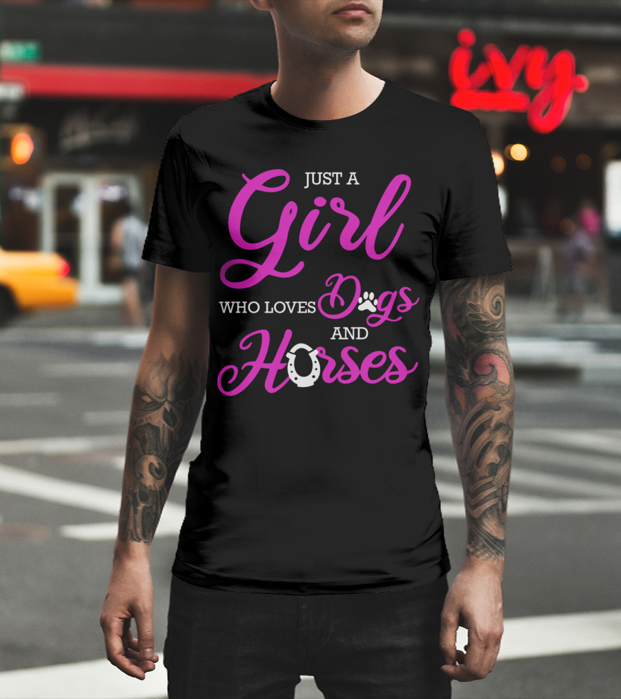 Just A Girl Who Loves Dogs And Horses Cute Funny Horseback Riding R2 T-Shirt