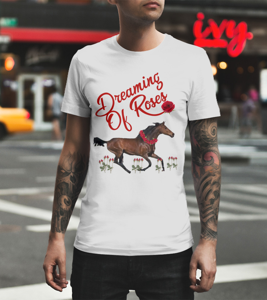 Dreaming Of Roses Horse With Red Floral Accents T-Shirt