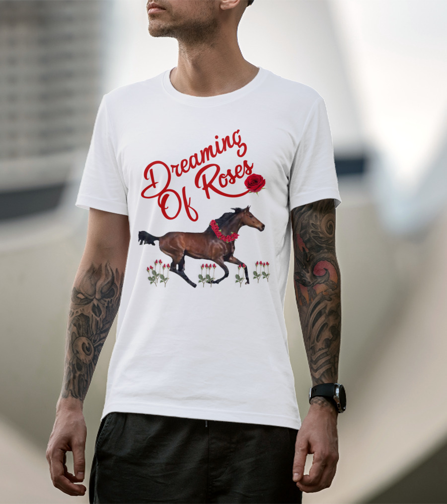 Dreaming Of Roses Horse With Red Floral Accents T-Shirt