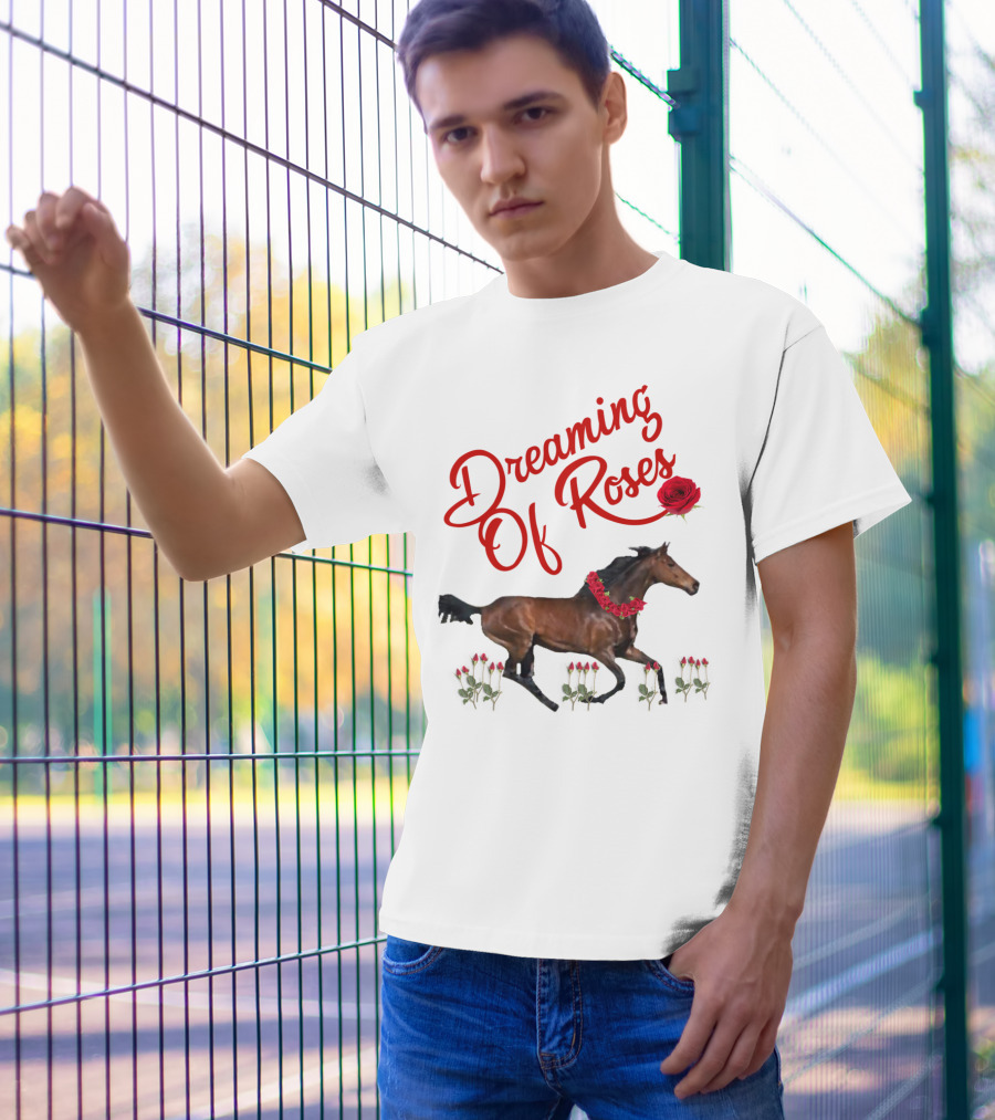 Dreaming Of Roses Horse With Red Floral Accents T-Shirt