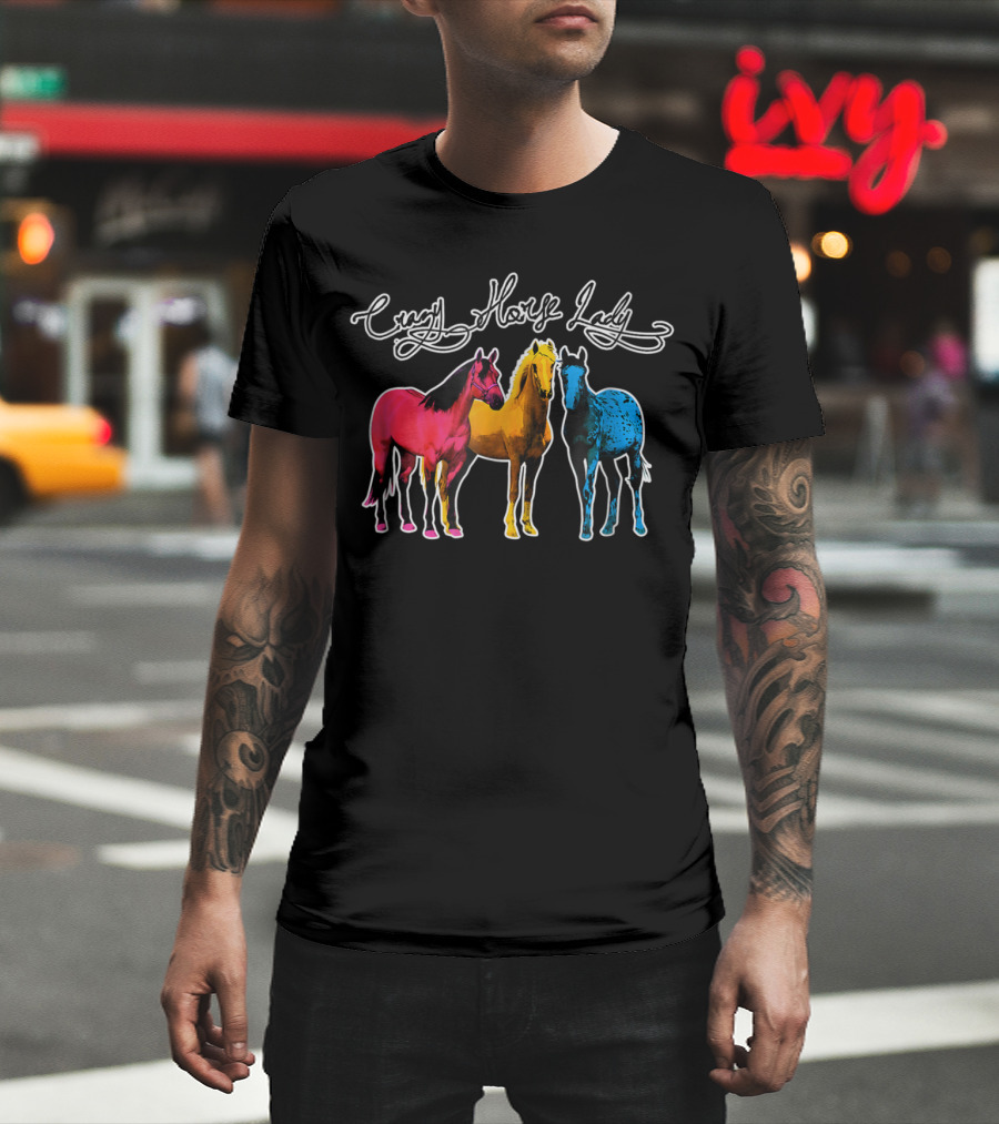Crazy Horse Lady Equestrians Pony Lovers Colorful Horses T-Shirt