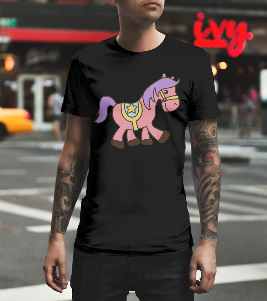 Happy Pink Pony With Purple Mane And Star Saddle T-Shirt