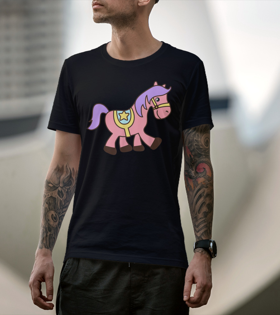 Happy Pink Pony With Purple Mane And Star Saddle T-Shirt