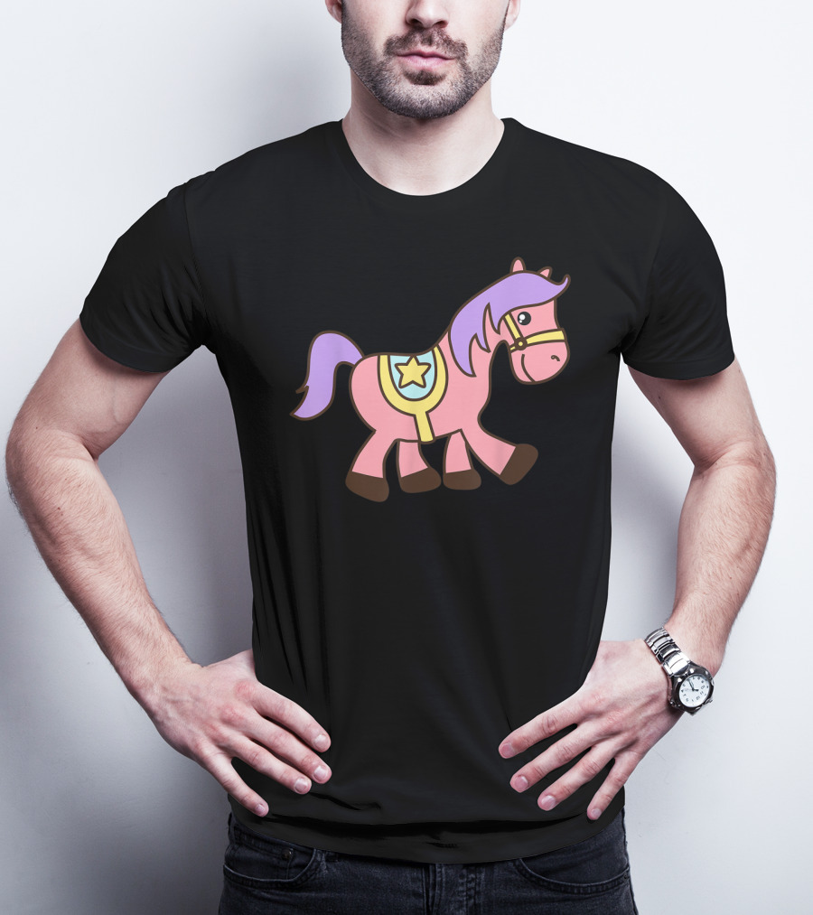 Happy Pink Pony With Purple Mane And Star Saddle T-Shirt