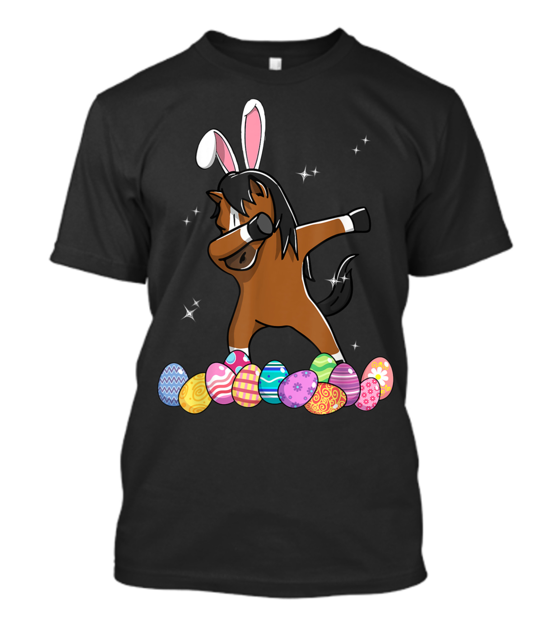 Dabbing Horse With Bunny Ears And Colorful Easter Eggs T-Shirt
