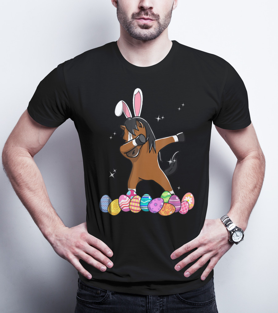 Dabbing Horse With Bunny Ears And Colorful Easter Eggs T-Shirt