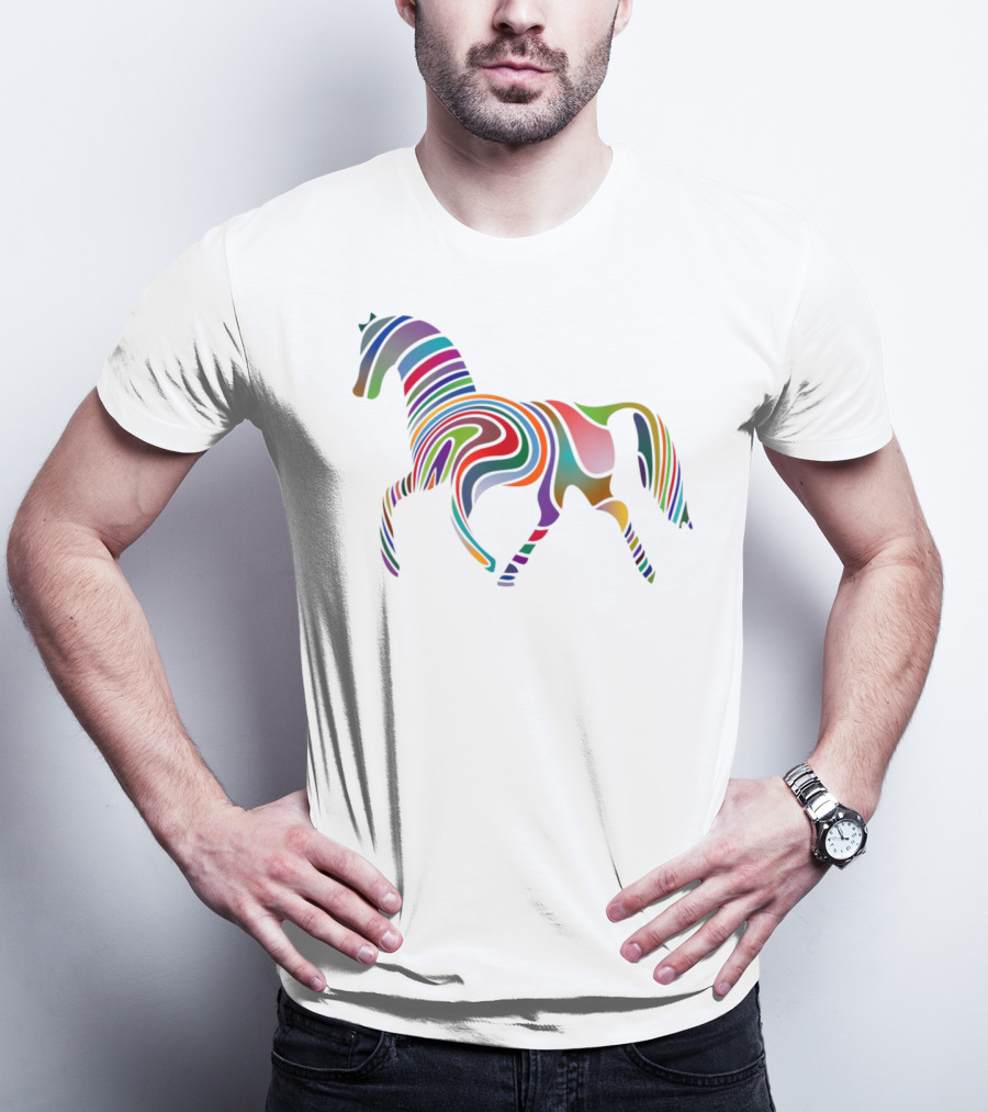 Dancing Rainbow Horse Groovy Psychedelic Stripes T-Shirt