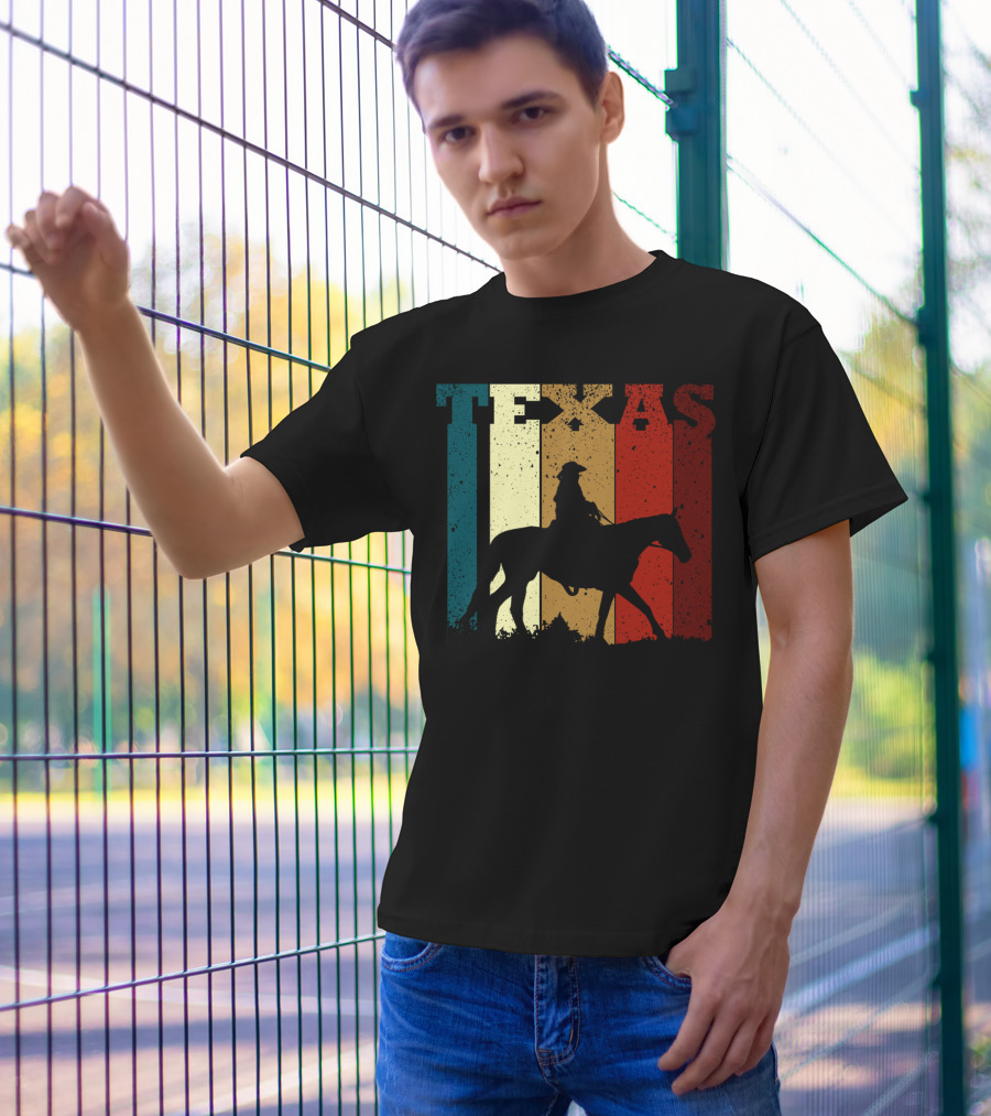 Texas Vintage Cowboy Horse Silhouette Distressed Stripes T-Shirt
