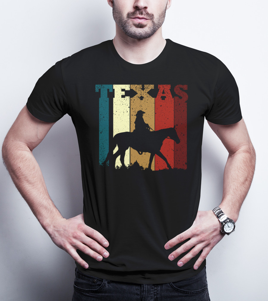 Texas Vintage Cowboy Horse Silhouette Distressed Stripes T-Shirt