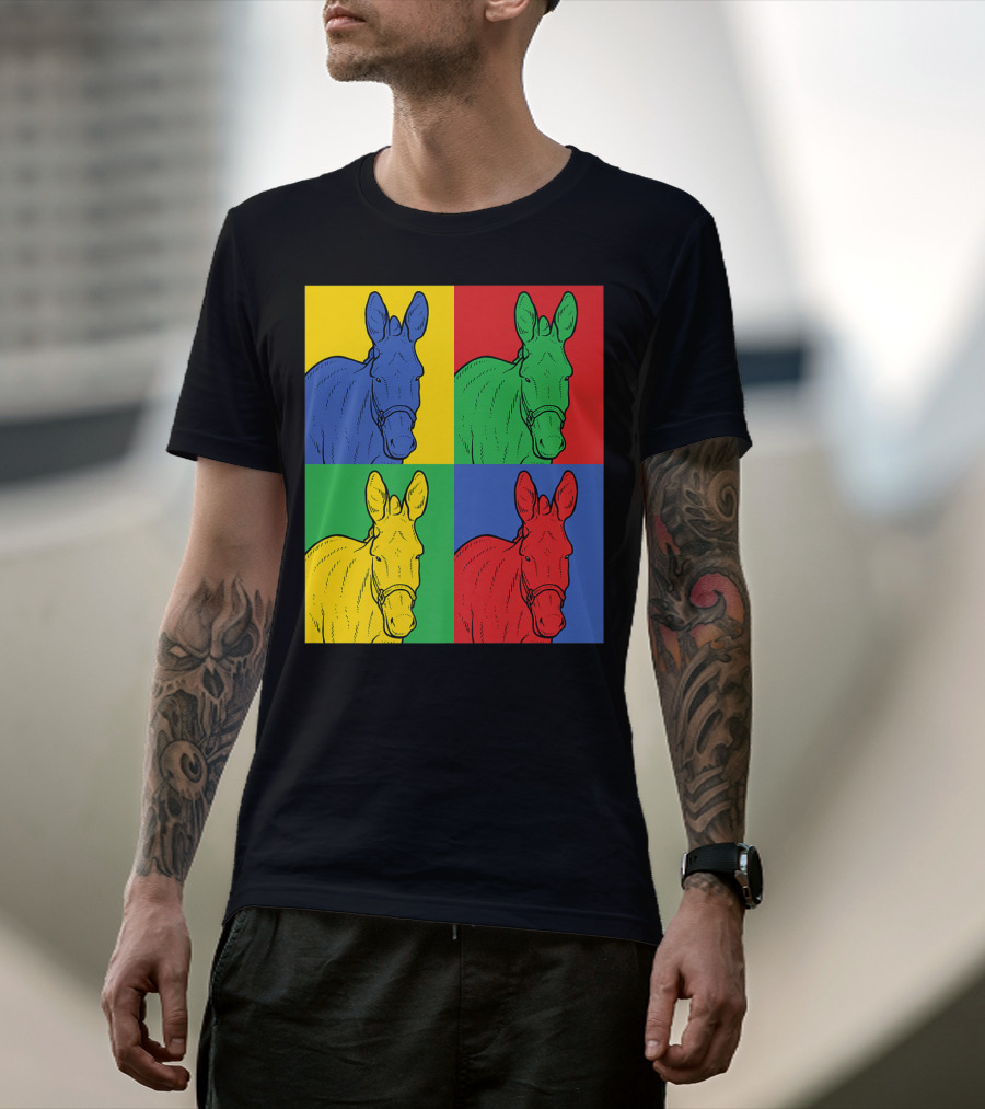 Donkey Horse Pop Art In Bold Warhol Style Quadrants T-Shirt