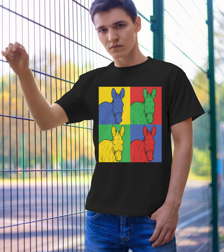 Donkey Horse Pop Art In Bold Warhol Style Quadrants T-Shirt