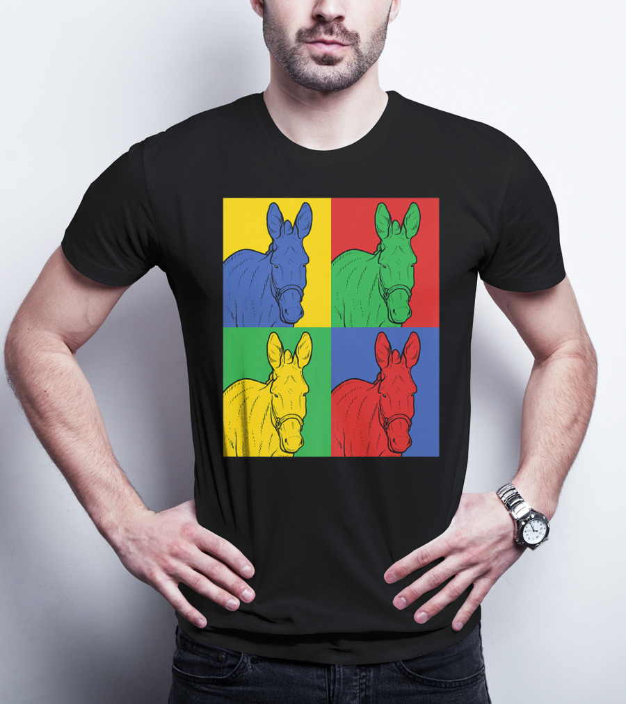 Donkey Horse Pop Art In Bold Warhol Style Quadrants T-Shirt