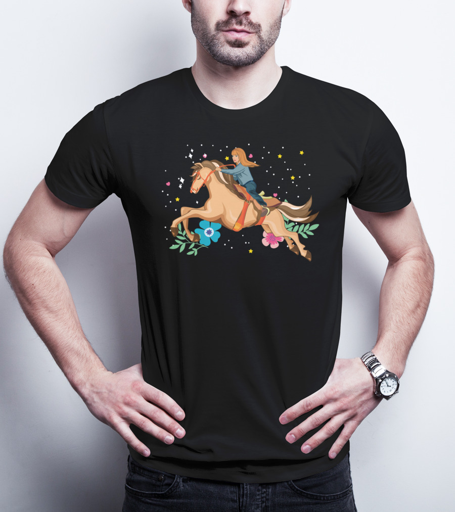 Dreamy Happy Horse Woman Energy With Stars And Flowers T-Shirt