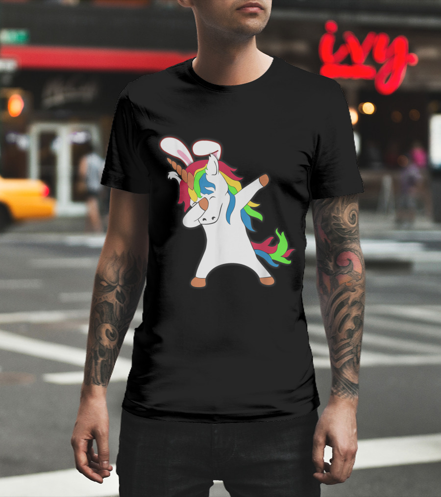 Easter Bunny Dabbing Unicorn With Rabbit Ears T-Shirt