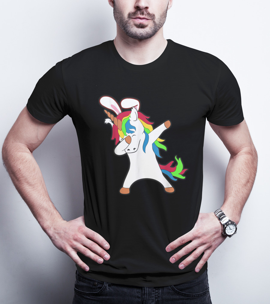 Easter Bunny Dabbing Unicorn With Rabbit Ears T-Shirt