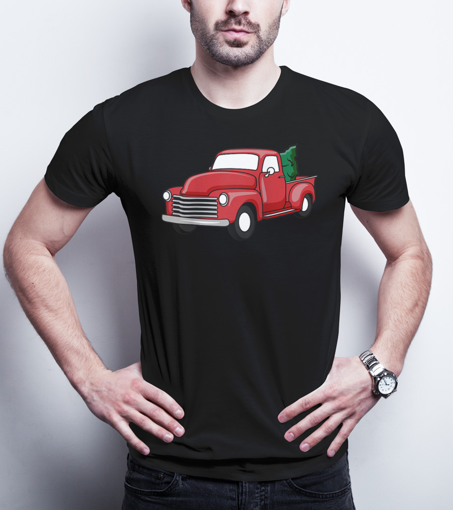Christmas Holiday Red Classic Truck With Evergreen Tree T-Shirt
