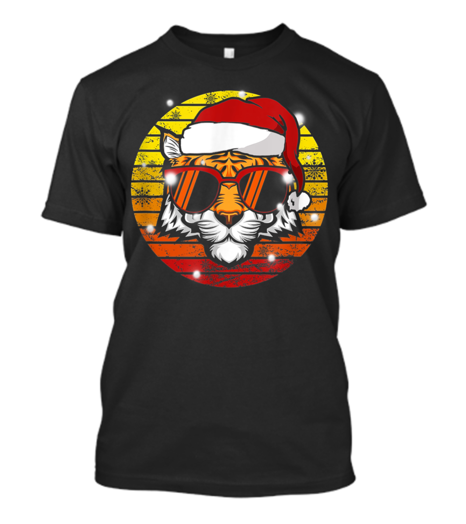 Christmas Tiger Wearing Vintage Santa Hat With Retro Sunglasses T-Shirt
