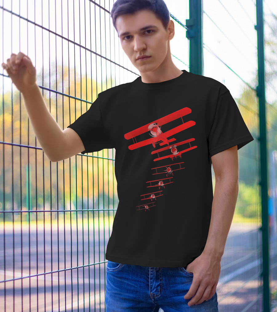 Classic Red Aviation Biplane Formation T-Shirt