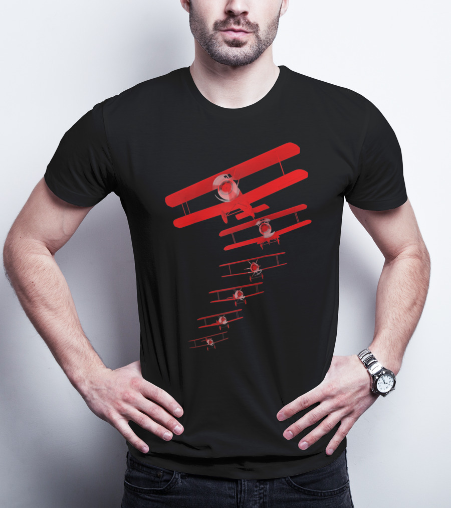 Classic Red Aviation Biplane Formation T-Shirt