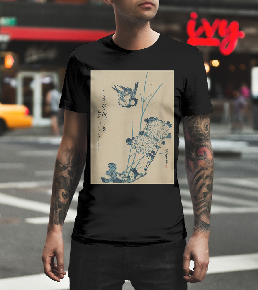 Classic Japanese Art Ukiyo-e Bird And Flowers Streetwear Aesthetic T-Shirt