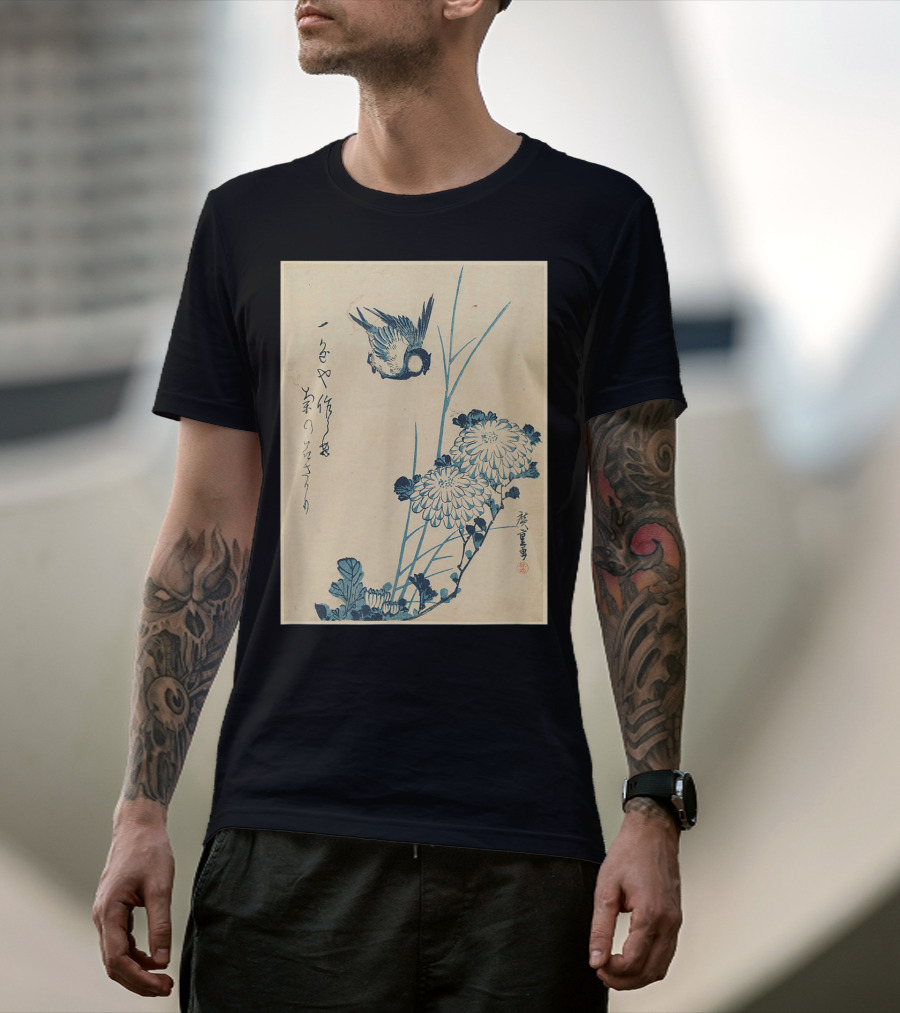 Classic Japanese Art Ukiyo-e Bird And Flowers Streetwear Aesthetic T-Shirt