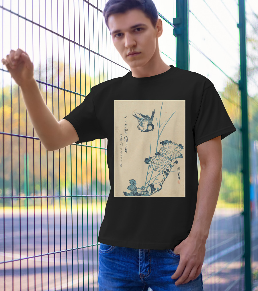 Classic Japanese Art Ukiyo-e Bird And Flowers Streetwear Aesthetic T-Shirt