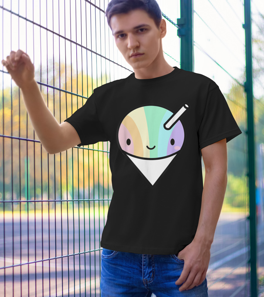 Kawaii Rainbow Shaved Ice Hawaiian Shave Ice Cute Smile Cone T-Shirt