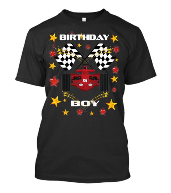 Birthday Boy 6 Racing Car Checkered Flags And Stars T-Shirt