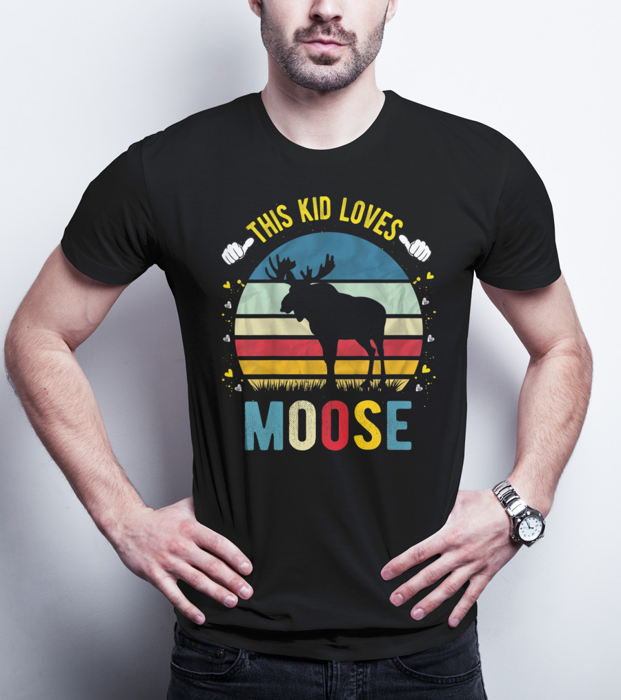 This Kid Loves Moose Retro Silhouette Boys And Girls Moose T-Shirt