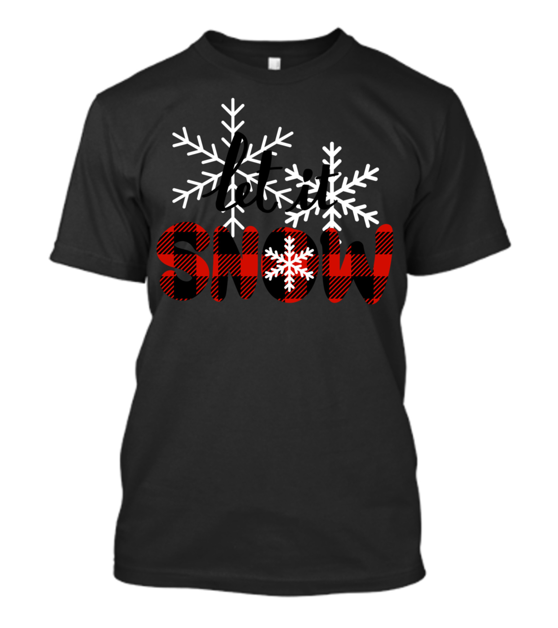 Let It Snow Christmas Red Buffalo Plaid Snowflakes T-Shirt