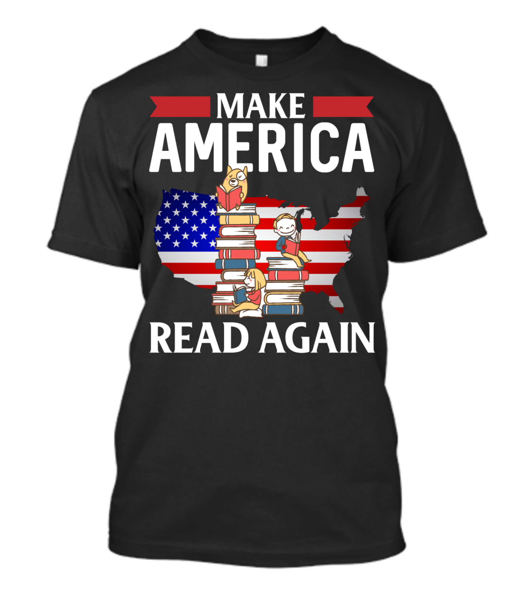 Make America Read Again Books Novels Readers With USA Flag And Stack Of Books T-Shirt