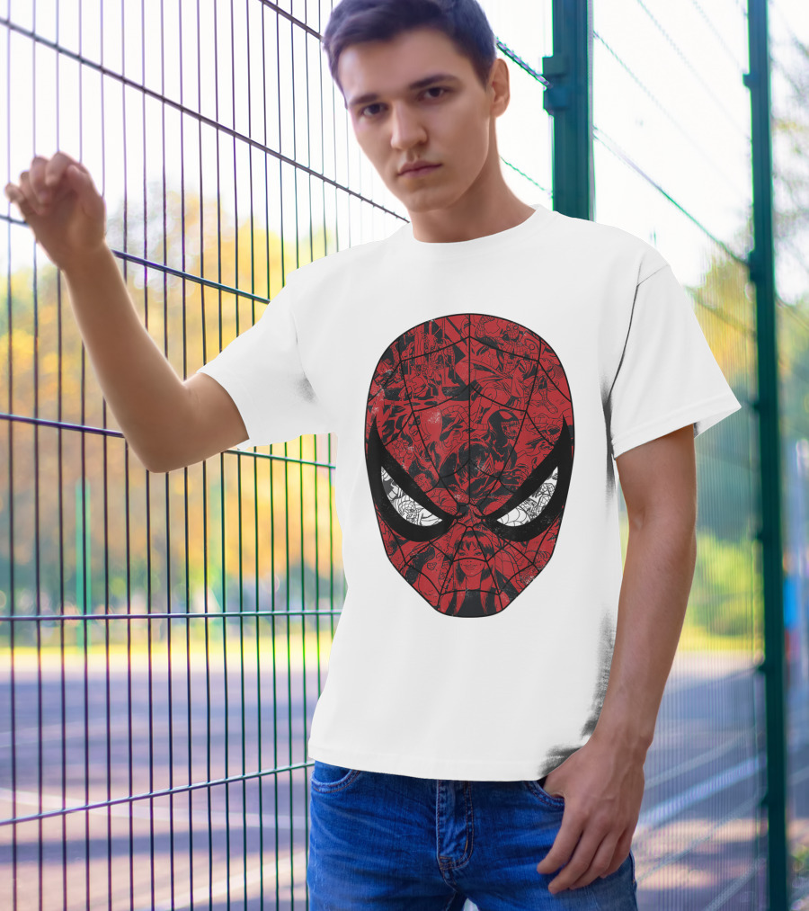 Spiderman Mask Marvel Comic Collage T-Shirt