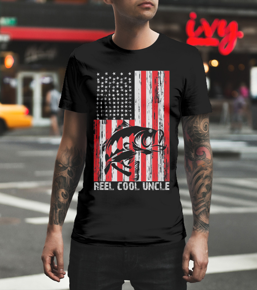 Reel Cool Uncle Vintage Fisherman American Flag T-Shirt