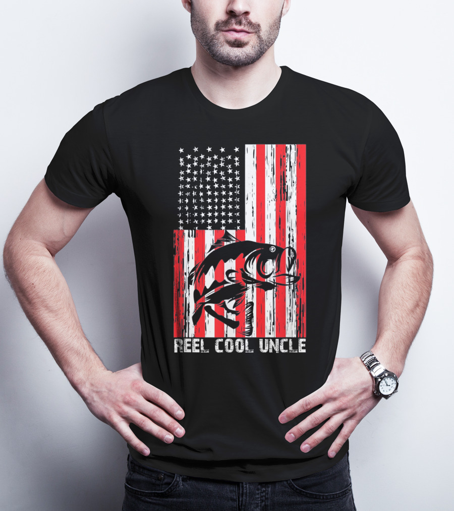 Reel Cool Uncle Vintage Fisherman American Flag T-Shirt