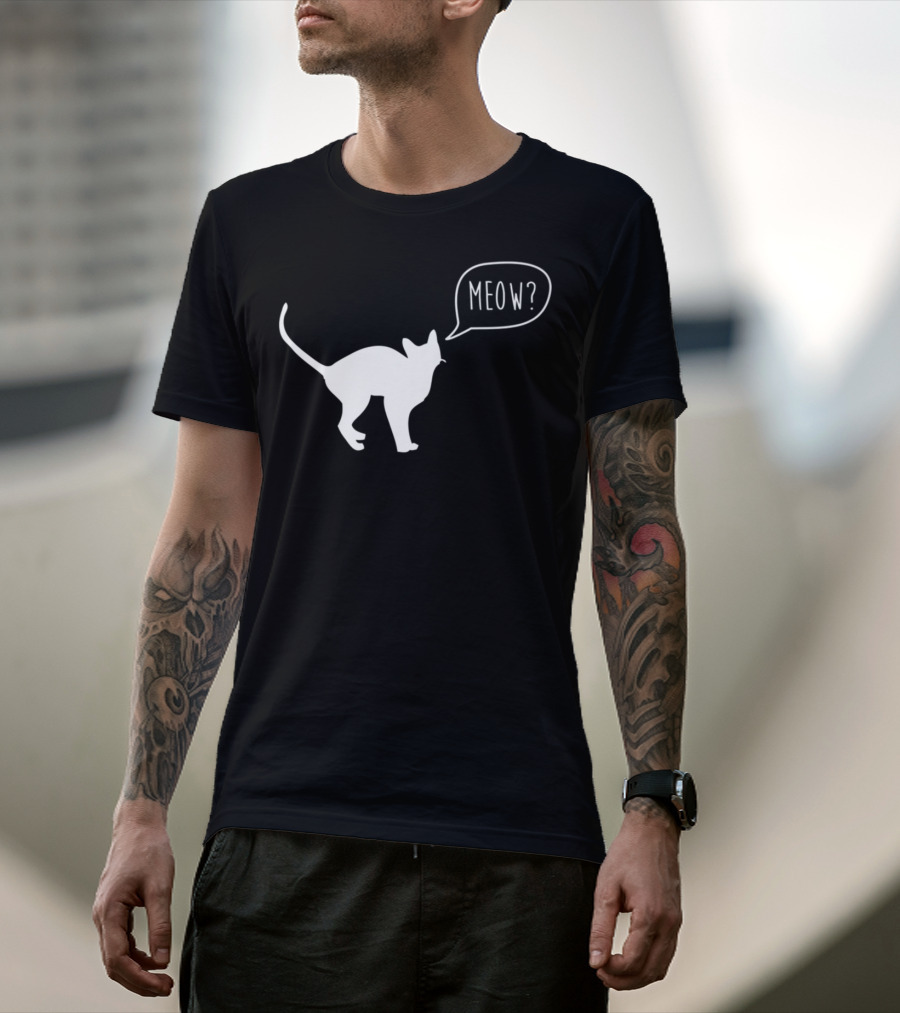 Meow Cat Illustration Cool Silhouette With Speech Bubble T-Shirt