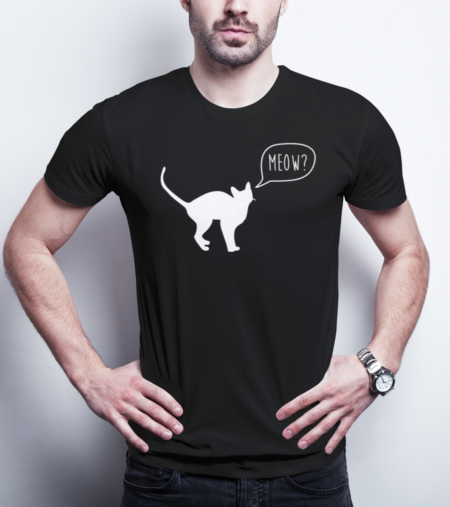 Meow Cat Illustration Cool Silhouette With Speech Bubble T-Shirt