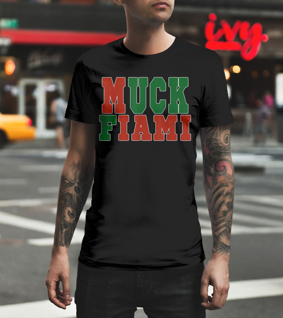 Muck Fiami Funny Miami Hater Red Green Block Letters T-Shirt