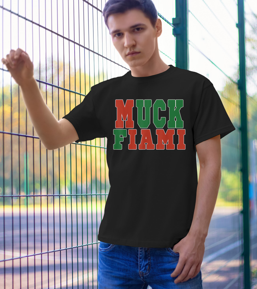 Muck Fiami Funny Miami Hater Red Green Block Letters T-Shirt