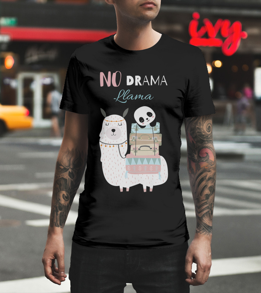 No Drama Llama Cute Panda On Llama With Suitcases T-Shirt