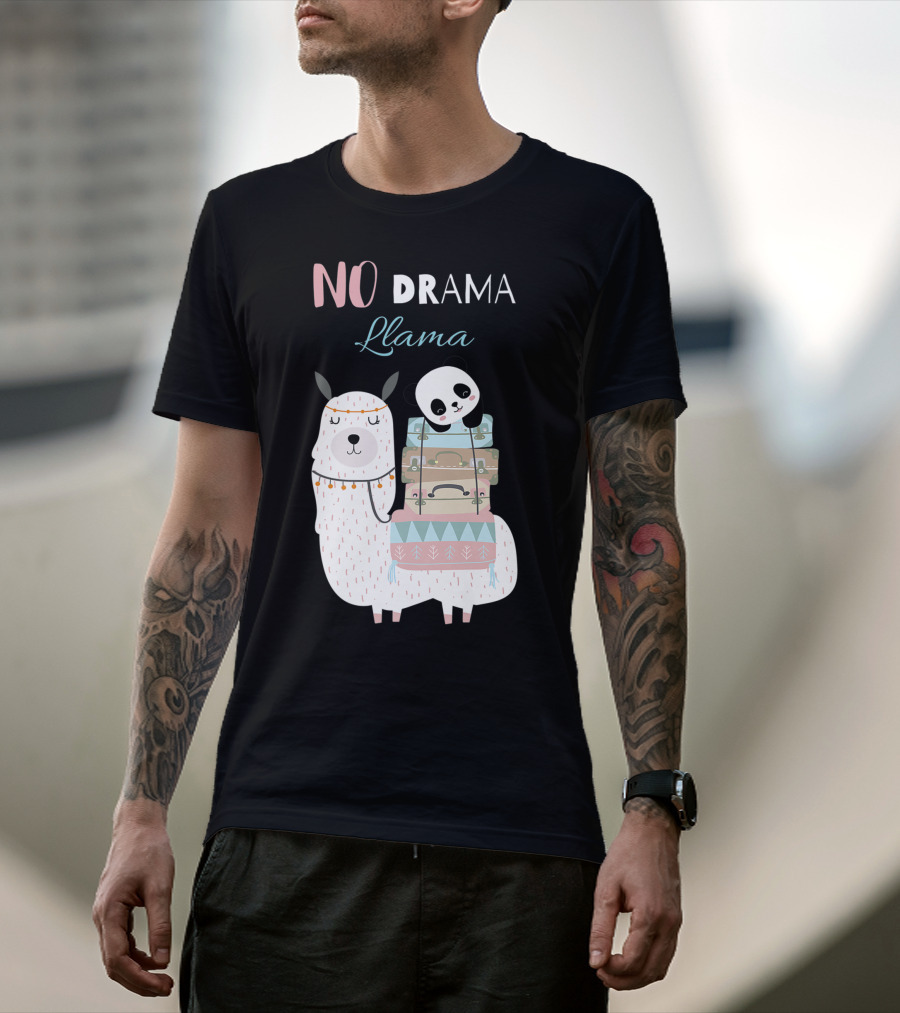 No Drama Llama Cute Panda On Llama With Suitcases T-Shirt