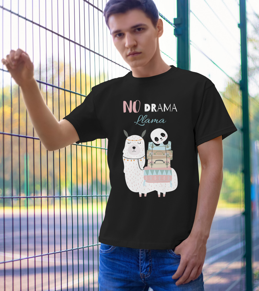 No Drama Llama Cute Panda On Llama With Suitcases T-Shirt
