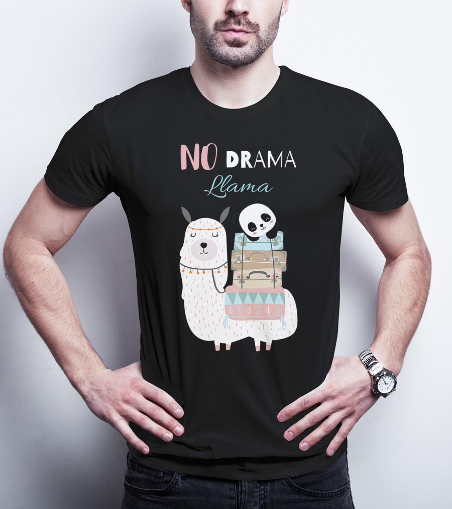 No Drama Llama Cute Panda On Llama With Suitcases T-Shirt