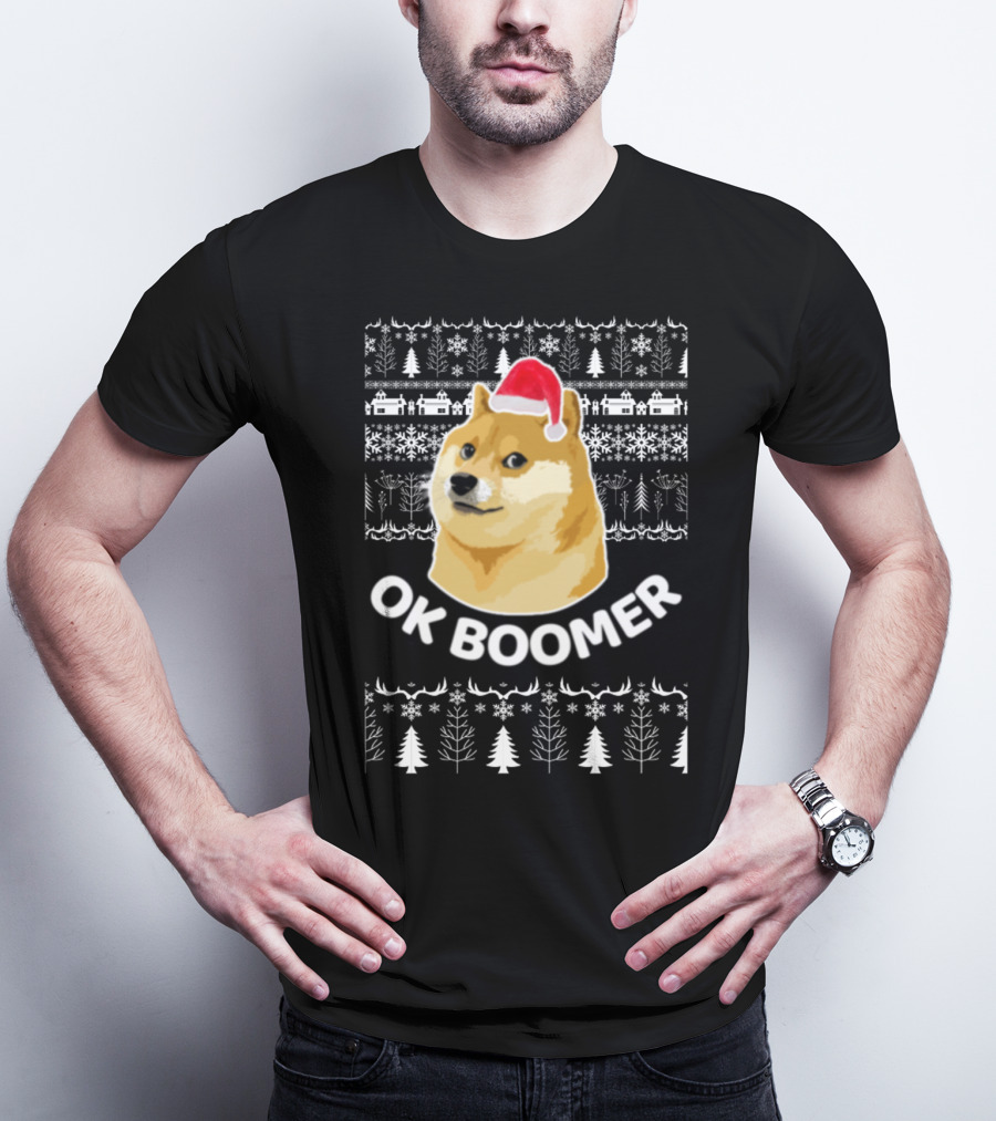 Ok Boomer Doge Santa Hat Ugly Christmas T-Shirt