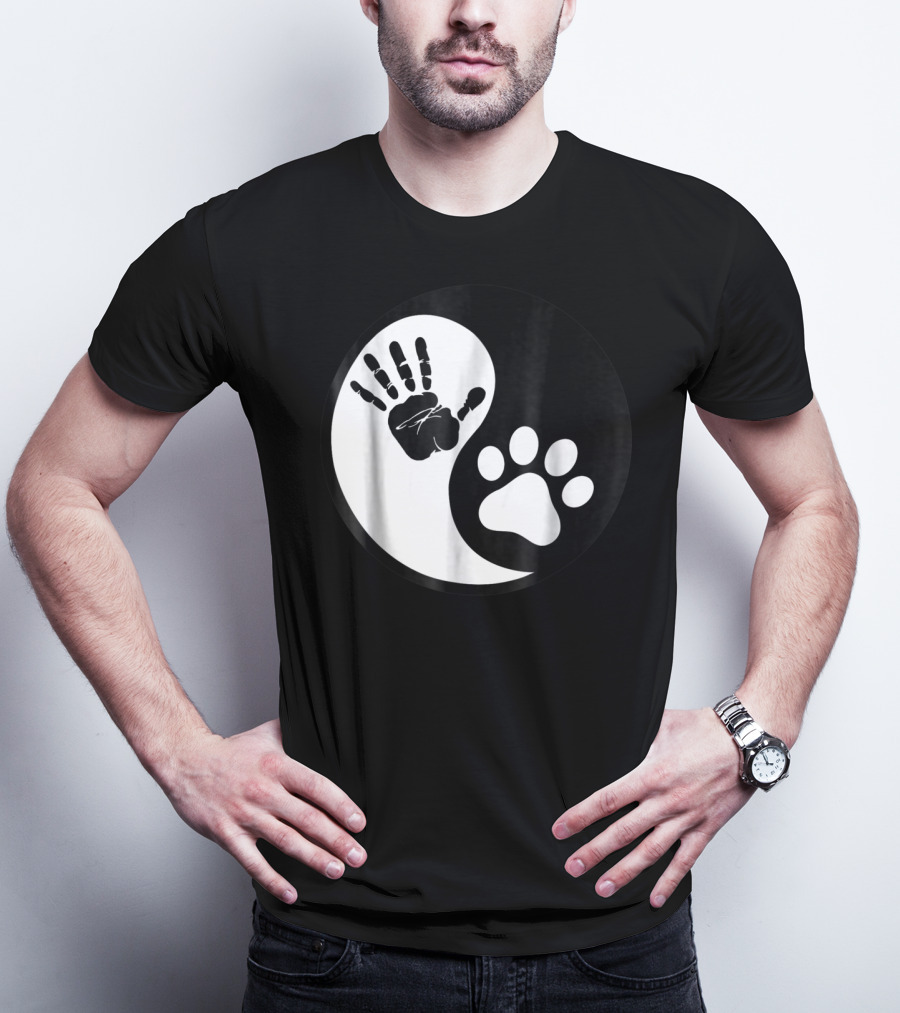 Yin Yang Pet Paw Print Hand Friends T-Shirt