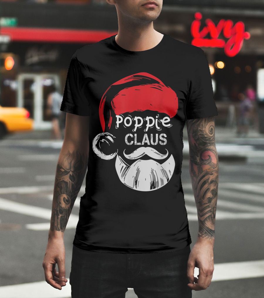 Poppie Claus Santa Hat Christmas Grandpa T-Shirt